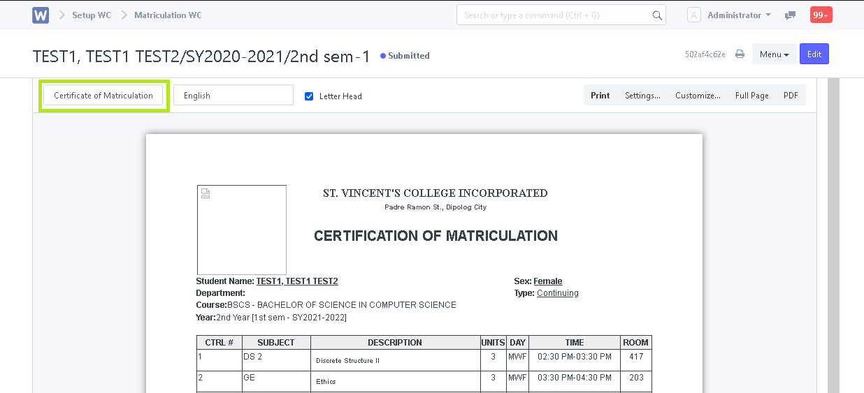 HOW TO GENERATE CERTIFICATE OF MATRICULATION